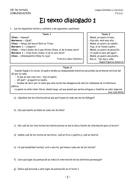 Unidad 4: Ficha Textos Dialogados - colegio