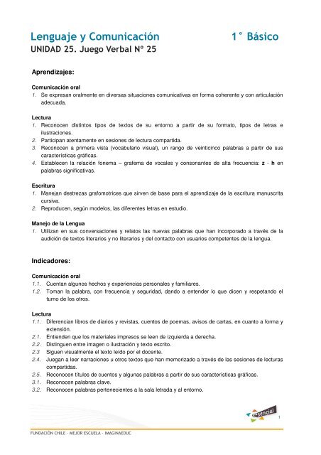 Lenguaje Y Comunicación 1 Básico Educarchile