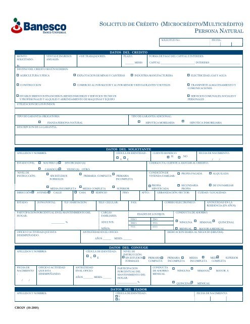 SOLICITUD CRÉDITO (MICROCRÉDITO/MULTICRÉDITO) PERSONA NATURAL