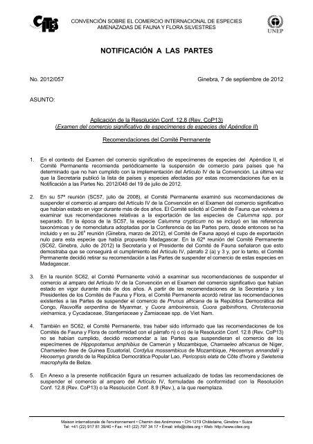 Aplicación de la Resolución Conf. 12.8 (Rev. CoP13) - Cites