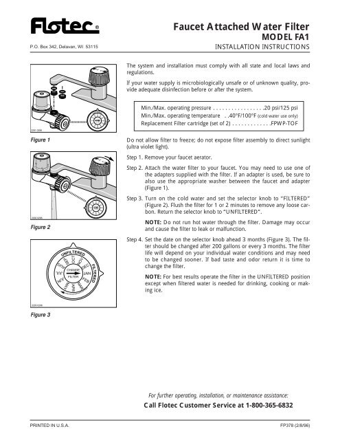 Faucet Attached Water Filter MODEL FA1 - Depco Pump Company