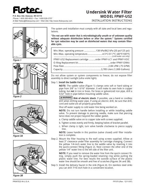 Undersink Water Filter MODEL FPWF-US2 - Depco Pump Company
