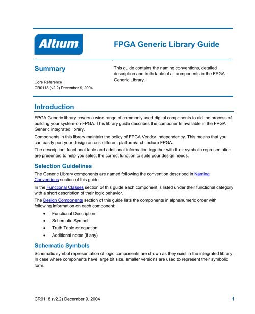 FPGA Generic Library Guide - Altium