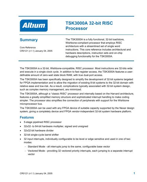 TSK3000A 32-bit RISC Processor - Altium