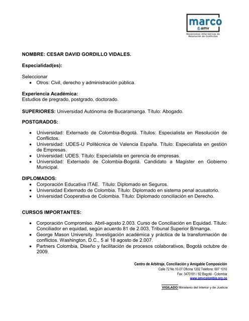 NOMBRE: CESAR DAVID GORDILLO VIDALES ... - AMV