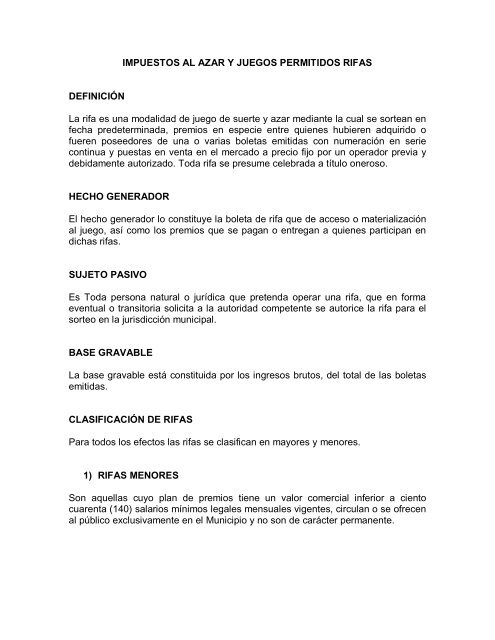 IMPUESTOS AL AZAR Y JUEGOS PERMITIDOS RIFAS ...