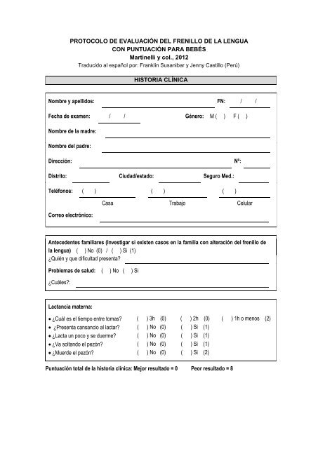 PROTOCOLO DE EVALUACIÓN DEL FRENILLO DE LA ... - CEFAC