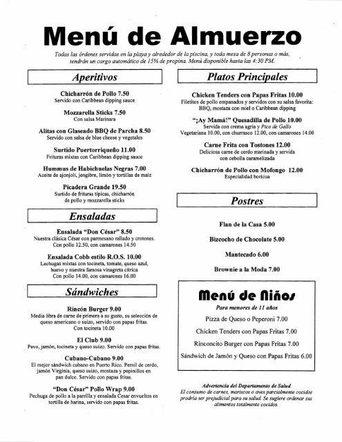 El Almuerzo Menu