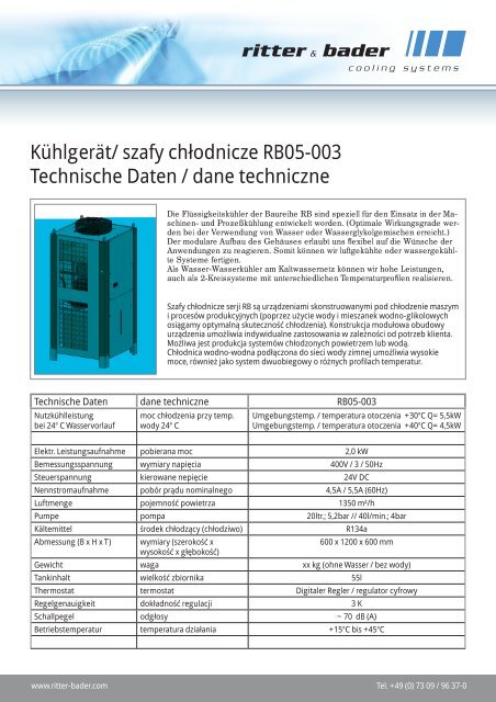 szafy chłodnicze RB05-003 Technische Daten ... - Ritter & Bader
