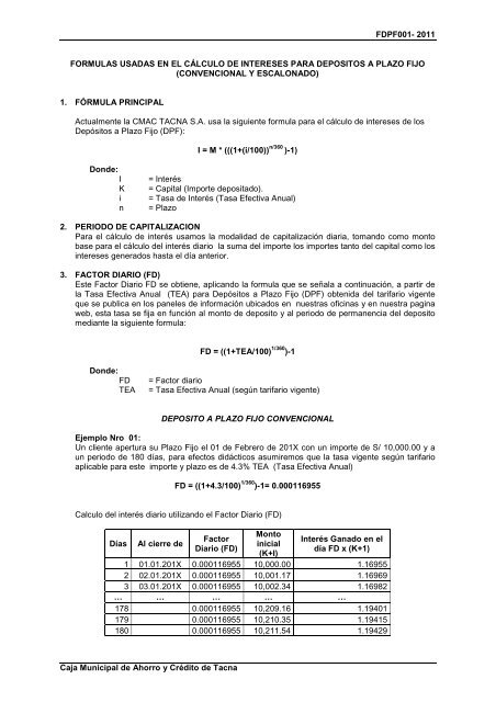 Formulas - Caja Municipal de Ahorro y Crédito Tacna