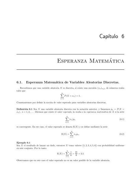 Capítulo 6: Esperanza Matemática, v1.2. - Cimat