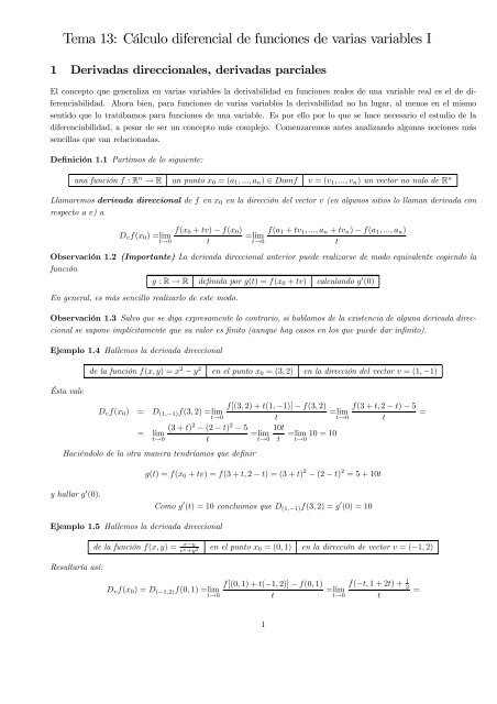 Tema 13: Cálculo diferencial de funciones de varias variables I