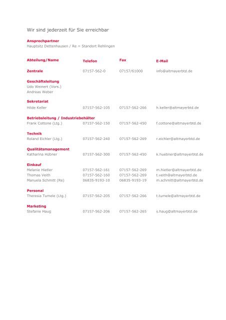 Unsere Liste der Ansprechpartner als pdf ... - bei altmayerbtd