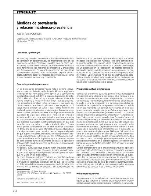 Medidas de prevalencia y relación incidencia-prevalencia