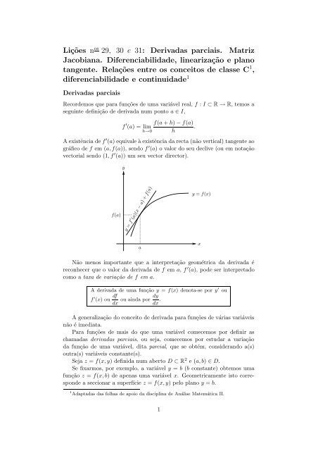 Liç˜oes nos 29, 30 e 31: Derivadas parciais. Matriz Jacobiana ...