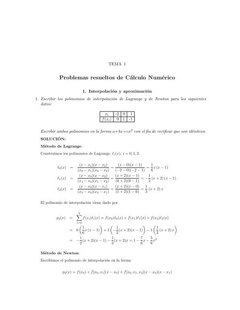Problemas resueltos de Cálculo Numérico