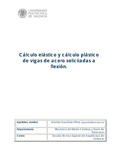 Cálculo elástico y cálculo plástico de vigas de acero ... - RiuNet