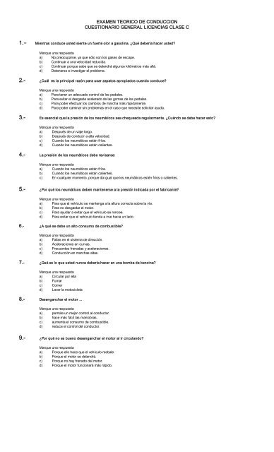 Cuestionario para la obtención de Licencia Clase C