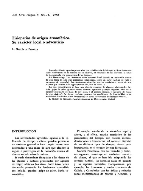 Fisiopatías de origen atmosférico. Su carácter local o adventicio