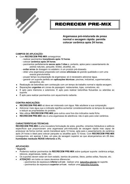 Informaçôes Técnicas - Fixcer