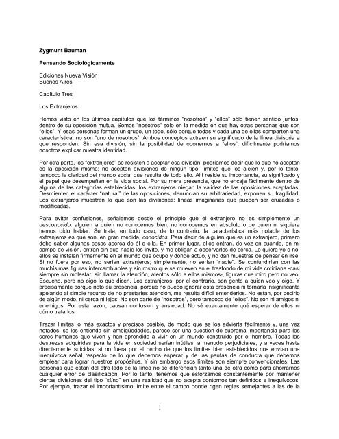 Zygmunt Bauman Pensando Sociológicamente Ediciones Nueva ...