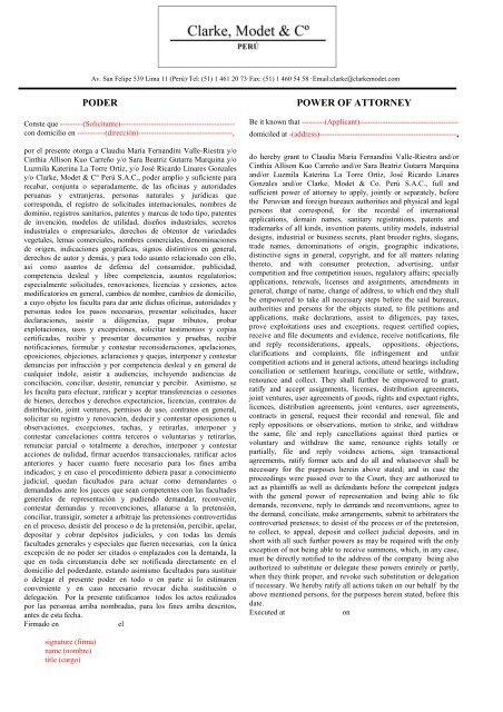 PODER POWER OF ATTORNEY - Clarke, Modet & Co