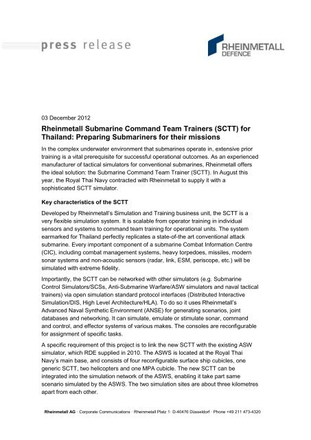 Rheinmetall Submarine Command Team Trainers (SCTT) for ...
