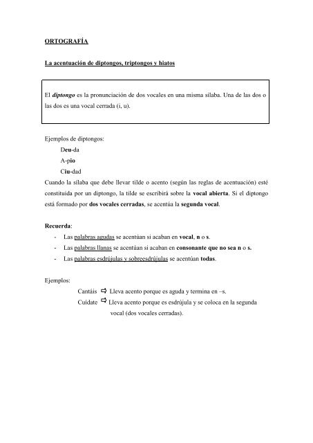 ORTOGRAFÍA La acentuación de diptongos, triptongos y hiatos ...