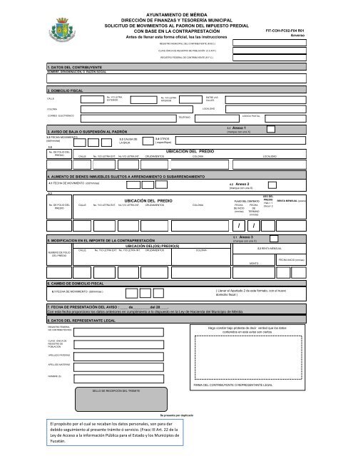Solicitud de movimientos al padrón del impuesto predial con base ...