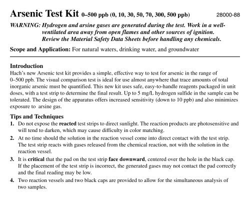 Arsenic Test Kit 0–500 ppb (0, 10, 30, 50, 70 ... - Pollardwater.com
