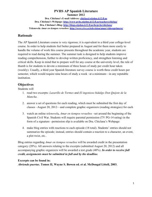 AP Spanish Literature Summer Assign