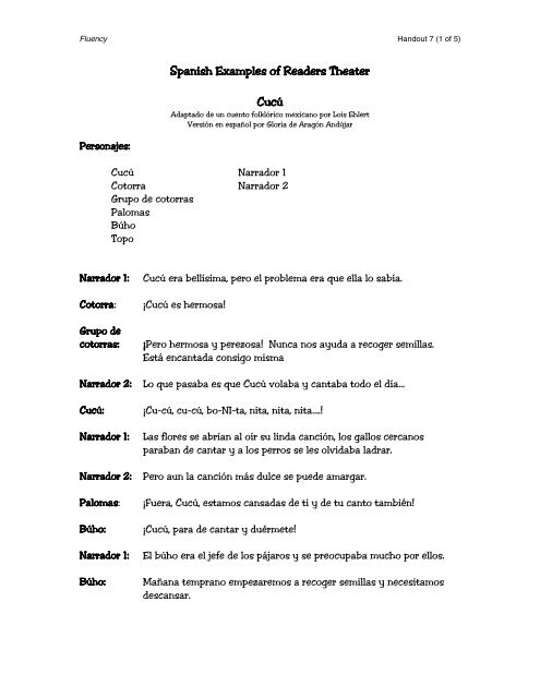 Spanish Examples of Readers Theater - Building RTI