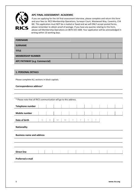 APC FINAL ASSESSMENT: ACADEMIC - RICS