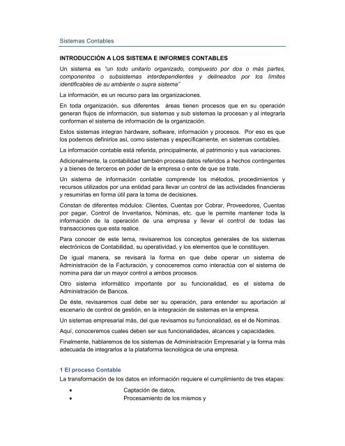 Sistemas Contables INTRODUCCIÓN A LOS SISTEMA E ... Sistemas Contables INTRODUCCIÓN A LOS SISTEMA E ...