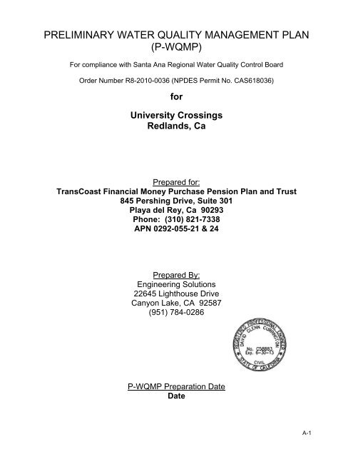 Preliminary Water Quality Management Plan - San Bernardino County