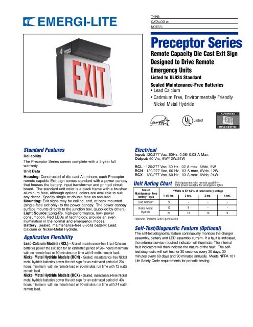 Preceptor Series Remote Capacity Die Cast Exit Sign ... - Emergi-Lite