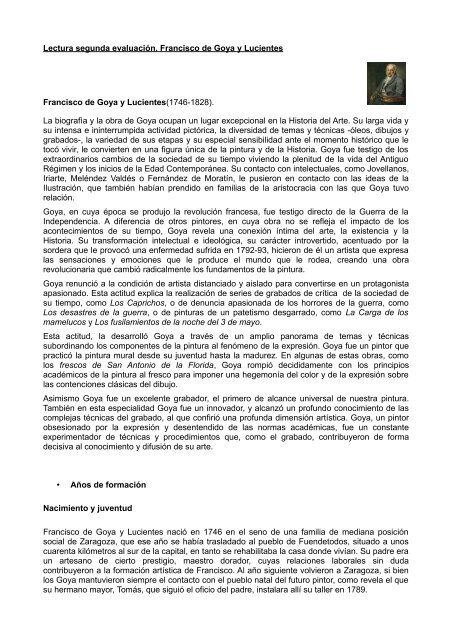 Lectura segunda evaluación. Francisco de Goya y ... - romerogeh