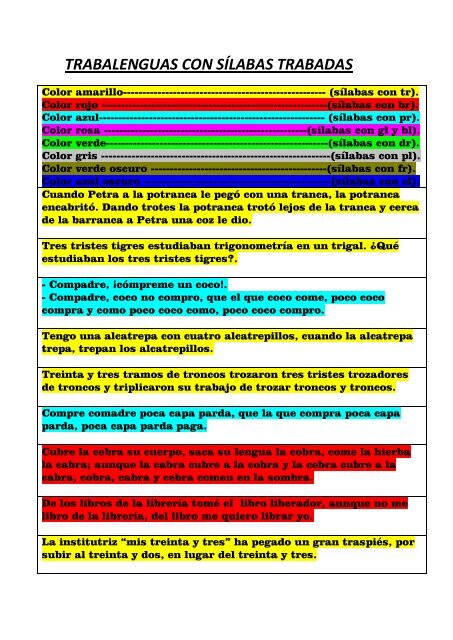 TRABALENGUAS CON SÍLABAS TRABADAS
