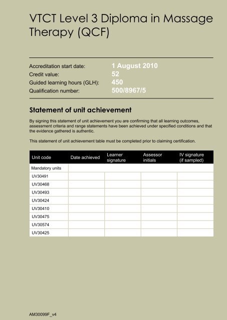 Vtct Level 3 Diploma In Massage Therapy Qcf