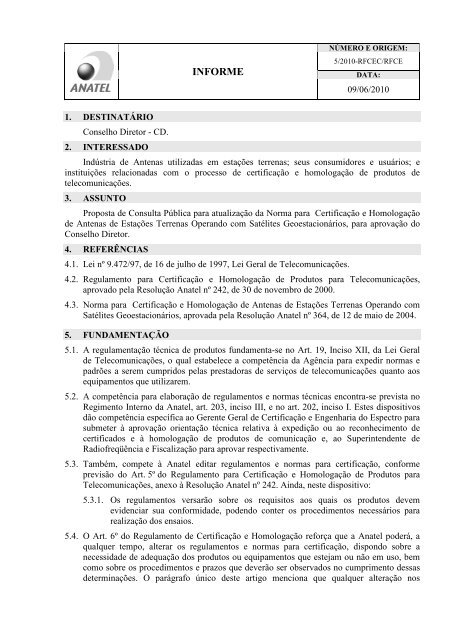 Informe nº 5/2010-RFCEC/RFCE - Anatel