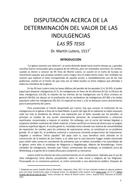 Las 95 Tesis de Martín Lutero + Indulgencia y la Gracia (1517)