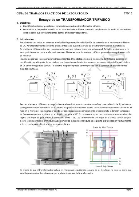 Ensayo de un TRANSFORMADOR TRIFASICO - Departamento de ...