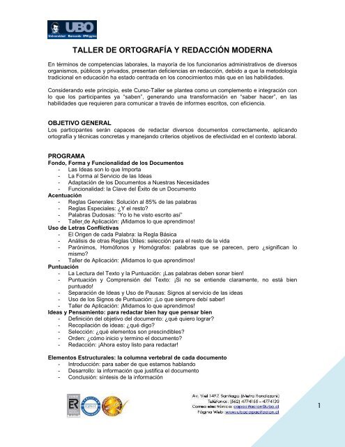 Taller de Ortografía y Redacción Moderna