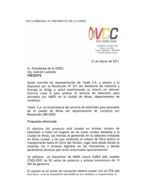 NOTA DIRIGIDA AL PRESIDENTE DE LA URSEC