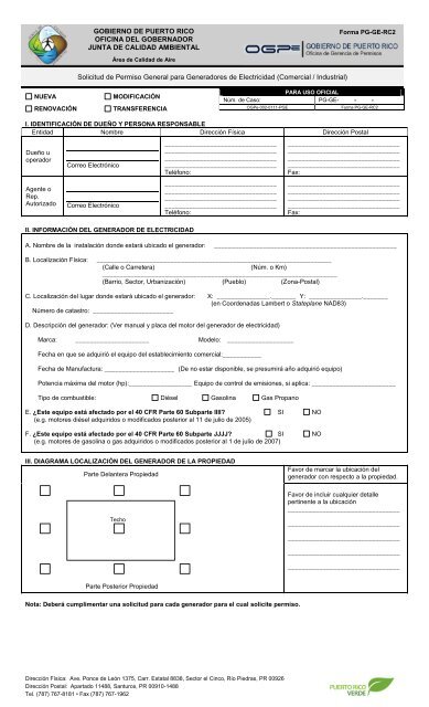 Solicitud de Permiso General para Generadores de ... - HostMonster