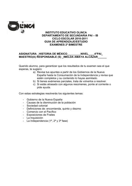 instituto educativo olinca departamento de secundaria pai – ib ciclo ...