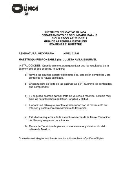 instituto educativo olinca departamento de secundaria pai – ib ciclo ...