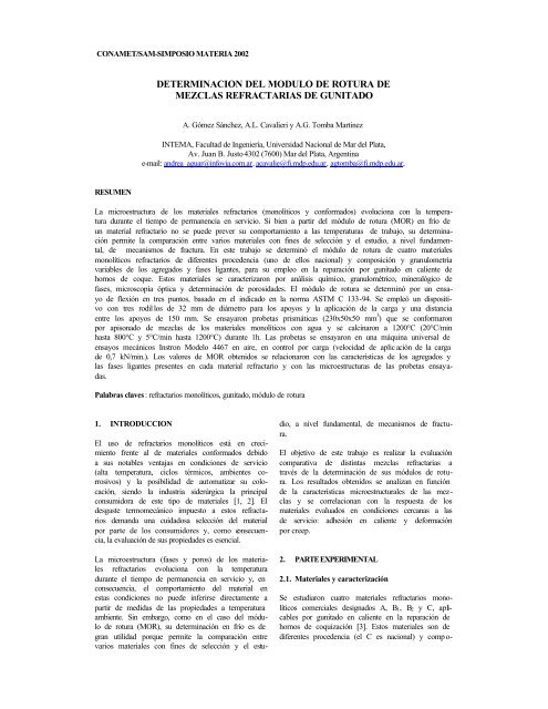 determinación del módulo de rotura de mezclas refractarias - SAM