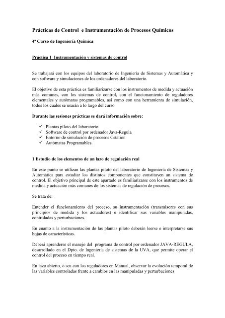 Prácticas de Control e Instrumentación de Procesos Químicos