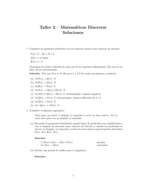 Taller 2 – Matemáticas Discretas Soluciones
